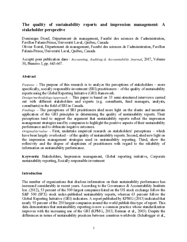 (PDF) The quality of sustainability reports and impression management