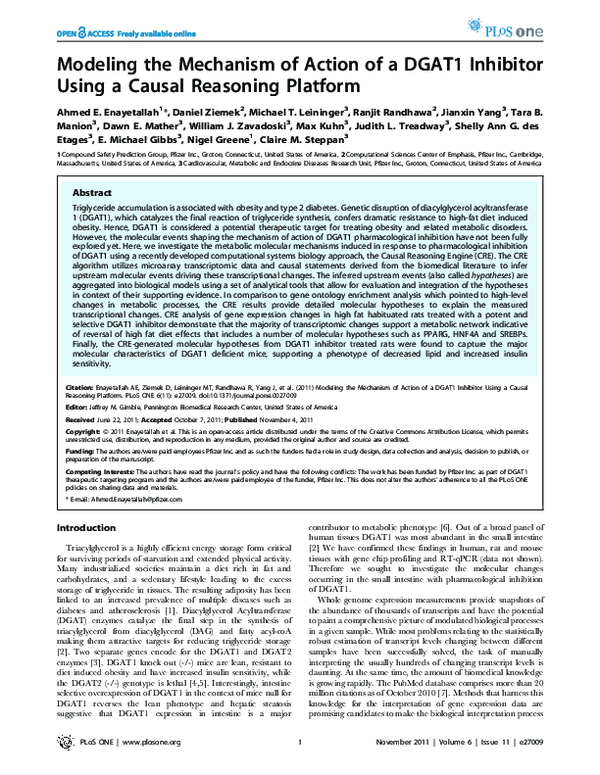 (PDF) Modeling the Mechanism of Action of a DGAT1 Inhibitor Using a ...