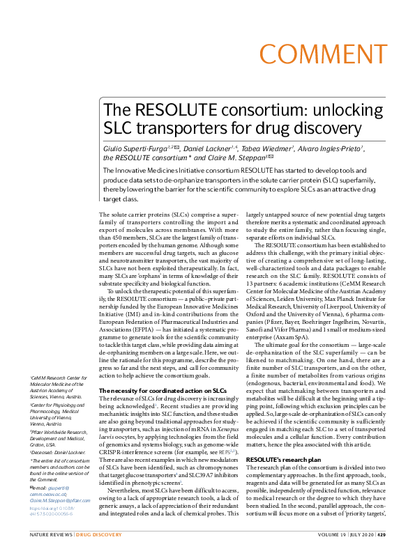 (PDF) The RESOLUTE consortium: unlocking SLC transporters for drug ...