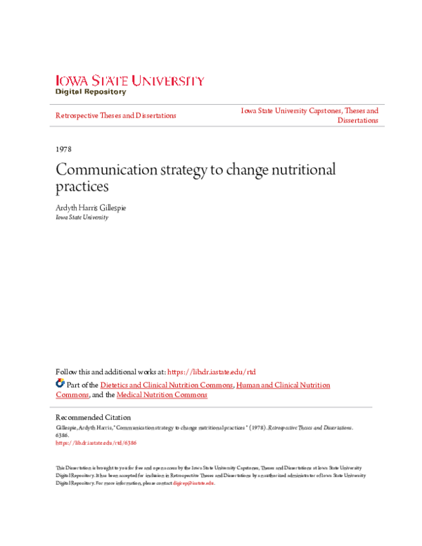 (PDF) Communication strategy to change nutritional practices