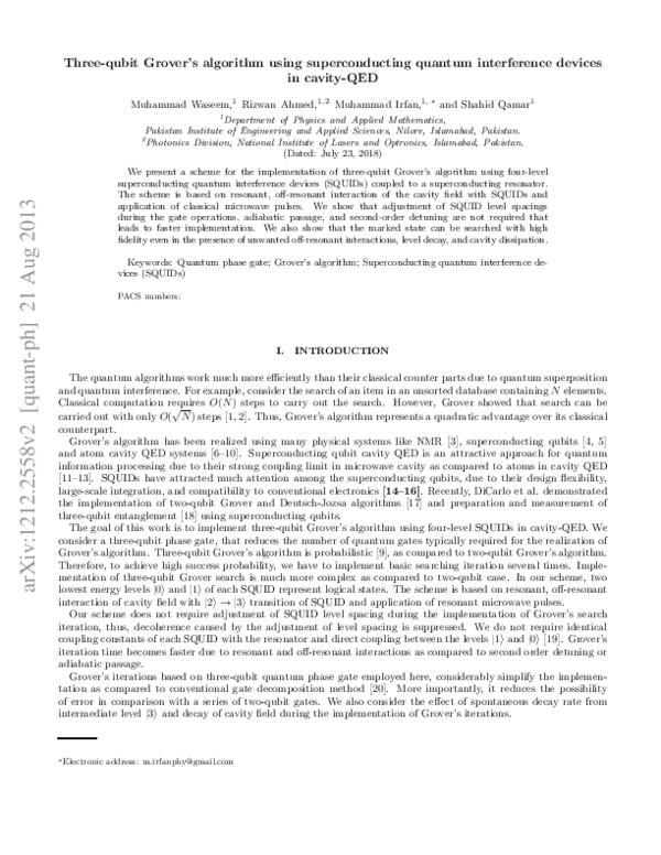 (PDF) Three-qubit Grover’s algorithm using superconducting quantum interference devices in ...