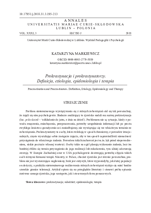 (PDF) Prokrastynacja i prokrastynatorzy. Definicja, etiologia ...