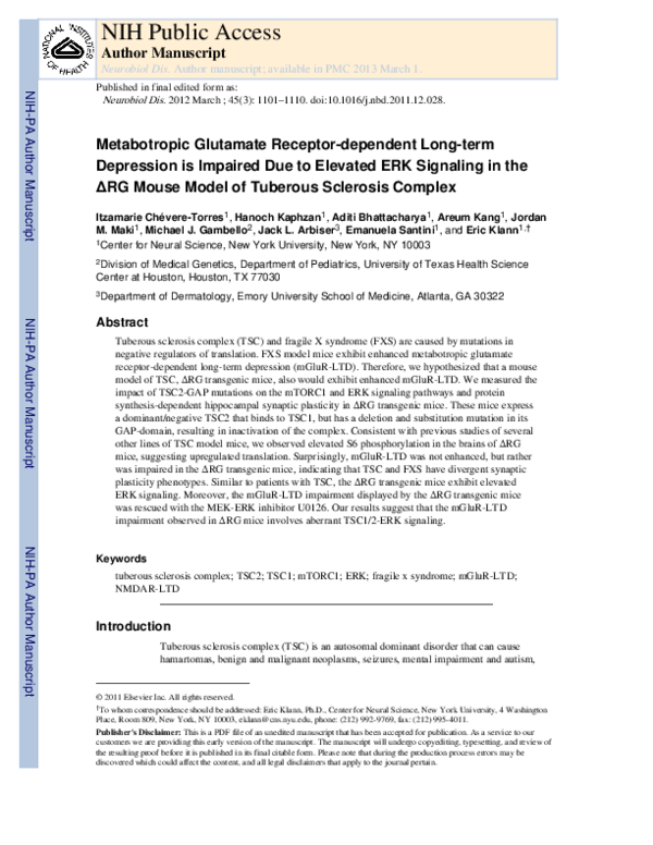 (PDF) Metabotropic glutamate receptor-dependent long-term depression is ...
