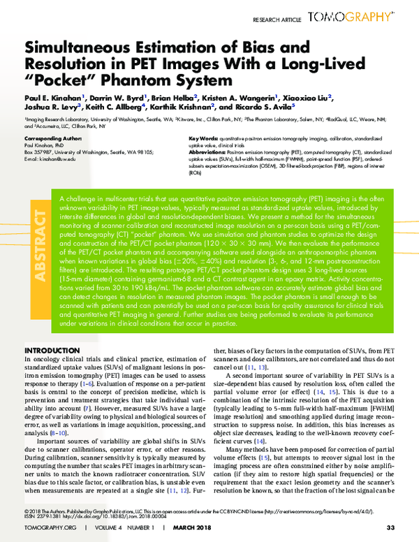 (PDF) Simultaneous Estimation of Bias and Resolution in PET Images With ...