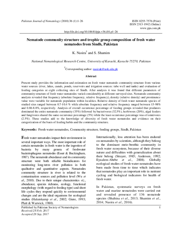 (PDF) Nematode Community Structure and Trophic Group Composition of ...