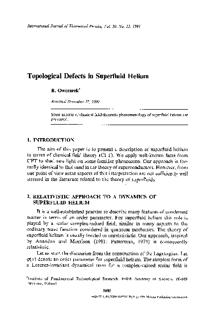(PDF) Topological defects in superfluid helium
