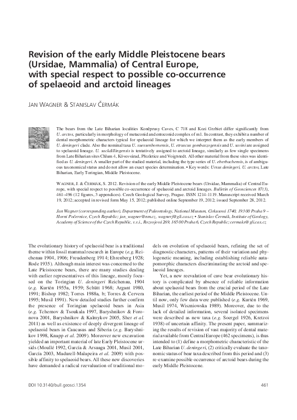 (PDF) Revision of the early Middle Pleistocene bears (Ursidae, Mammalia ...