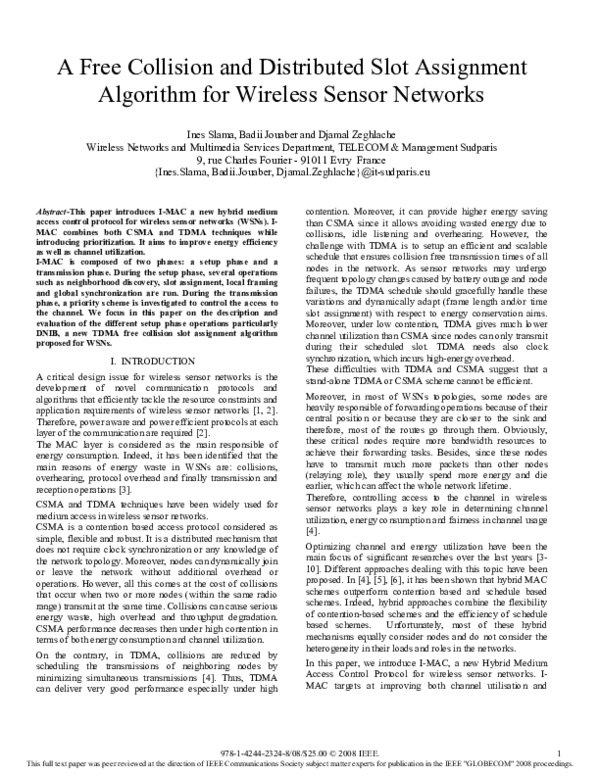 (PDF) A Free Collision and Distributed Slot Assignment Algorithm for ...