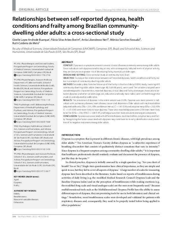 (PDF) Relationships between self-reported dyspnea, health conditions ...