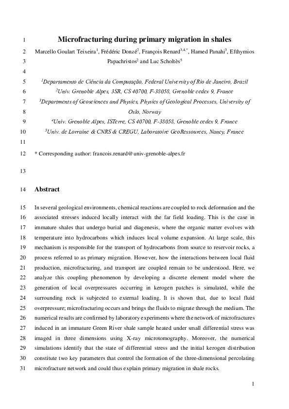 (PDF) Microfracturing during primary migration in shales