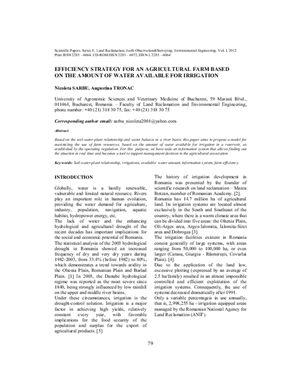 (PDF) Efficiency strategy for an agricultural farm based on the amount ...