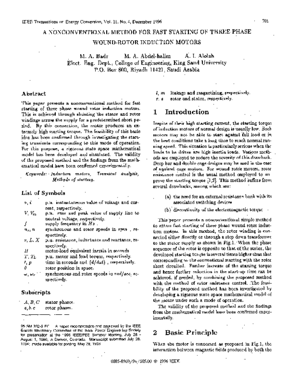 (PDF) A nonconventional method for fast starting of three phase wound ...