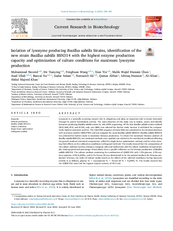 Pdf Isolation Of Lysozyme Producing Bacillus Subtilis Strains