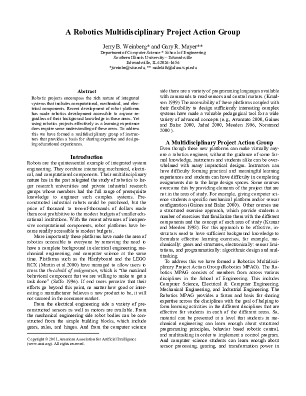 (PDF) A Robotics Multidisciplinary Project Action Group