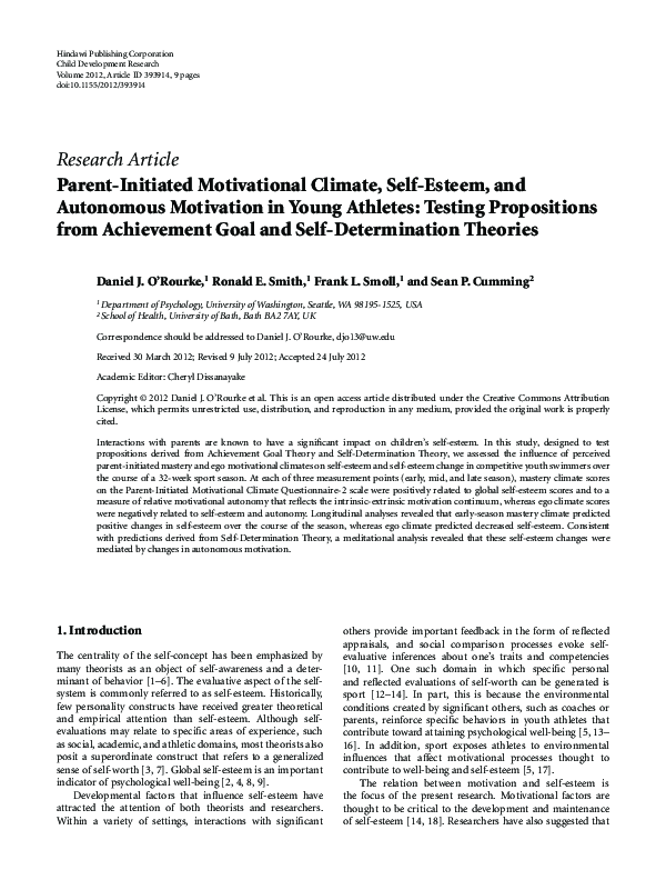 (PDF) Parent-Initiated Motivational Climate, Self-Esteem, and ...