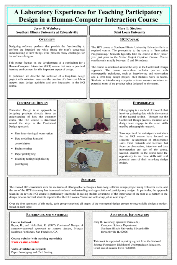 (PDF) Laboratory Experience For Teaching Participatory Design In A ...
