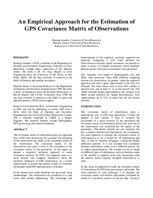(PDF) An Empirical Approach for the Estimation of GPS Covariance Matrix ...