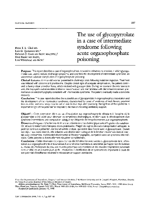 (PDF) The use of glycopyrrolate in a case of intermediate syndrome ...