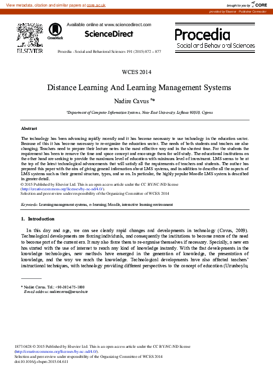 (PDF) Distance Learning and Learning Management Systems