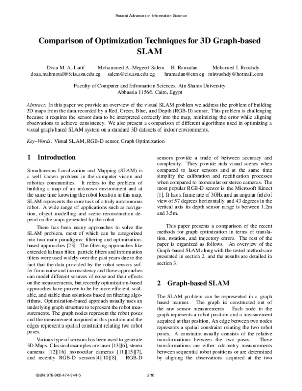 (PDF) Comparison of Optimization Techniques for 3D Graph-based SLAM