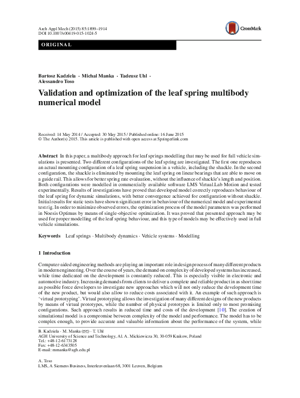 (PDF) Validation and optimization of the leaf spring multibody numerical model
