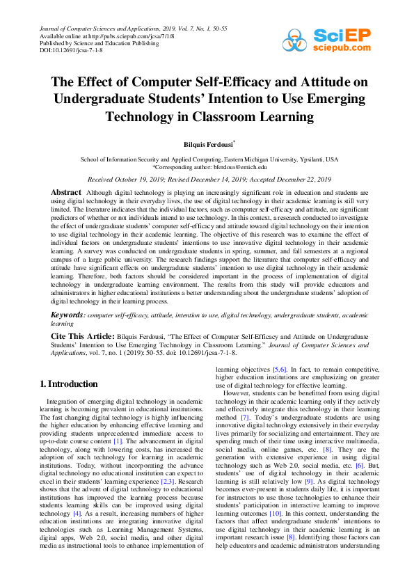 (PDF) The Effect of Computer Self-Efficacy and Attitude on Undergraduate Students’ Intention to ...