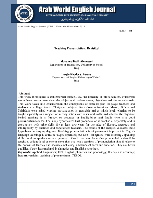 (PDF) Teaching Pronunciation: Revisited