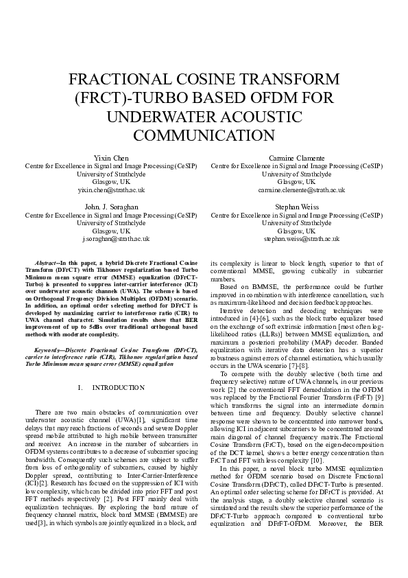 (PDF) Fractional Cosine Transform (FRCT)-Turbo Based OFDM for Underwater Acoustic Communication