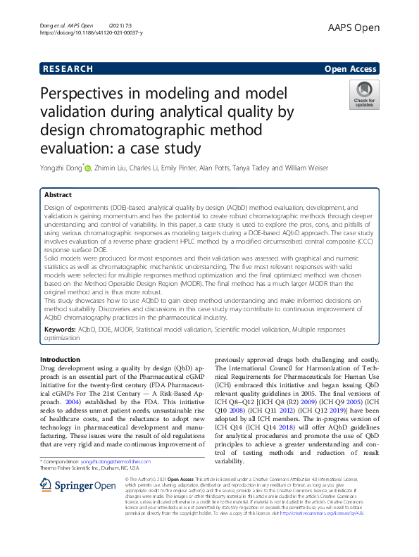 (PDF) Perspectives in modeling and model validation during analytical quality by design ...