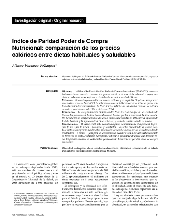 (PDF) Índice de Paridad Poder de Compra Nutricional: comparación de los ...