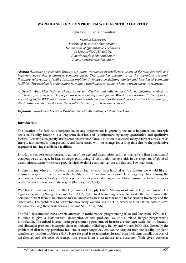 (PDF) Warehouse Location Problem with Genetic Algorithm