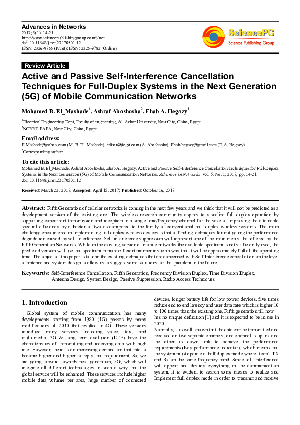 (PDF) Active and Passive Self-Interference Cancellation Techniques for Full-Duplex Systems in ...