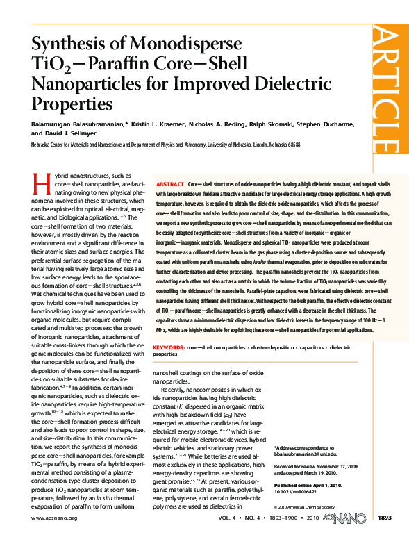 (PDF) Synthesis of Monodisperse TiO2−Paraffin Core−Shell Nanoparticles ...