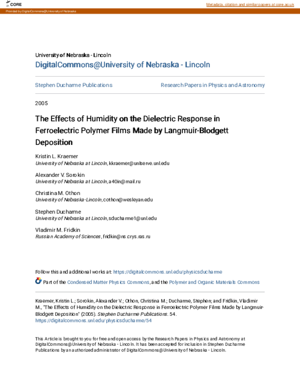 (PDF) The Effects of Humidity on the Dielectric Response in Ferroelectric Polymers Made by ...