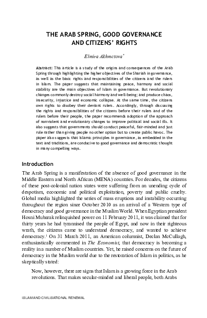 (PDF) The Arab Spring , Good Governance and Citizens’ Rights | Elmira ...