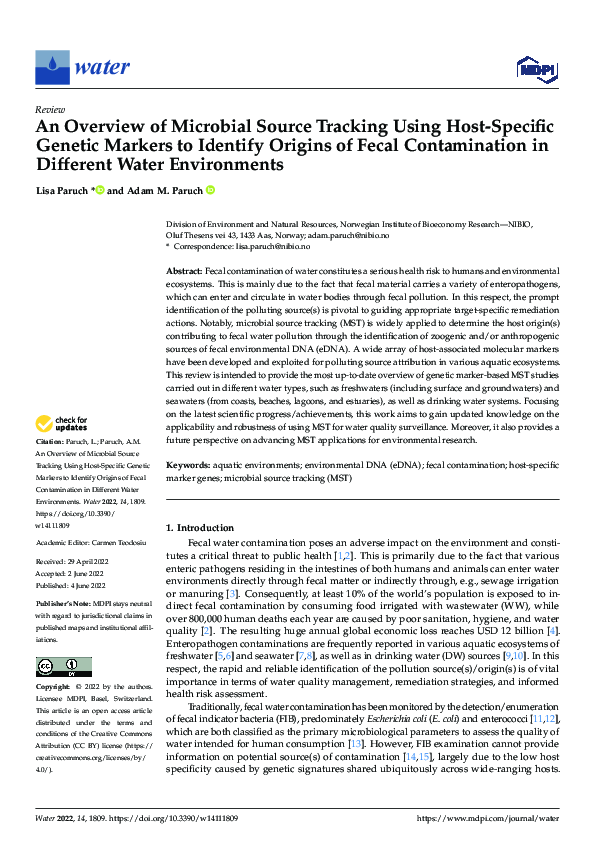 Pdf An Overview Of Microbial Source Tracking Using Host Specific