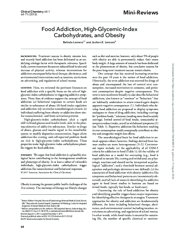 (PDF) Food Addiction, High-Glycemic-Index Carbohydrates, and Obesity