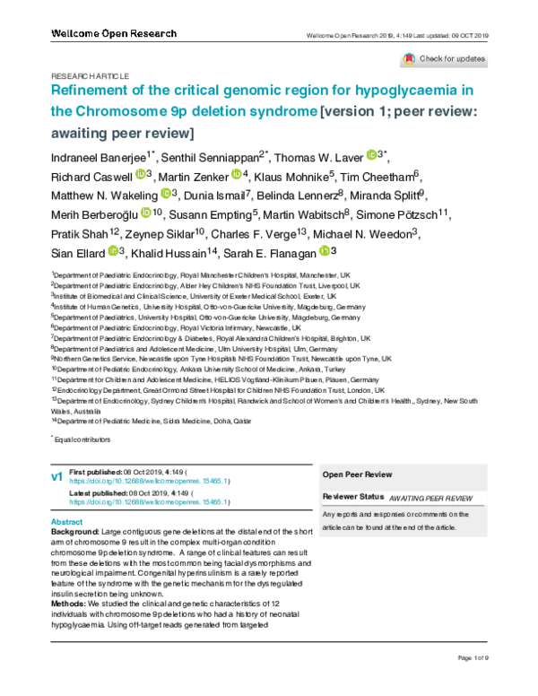 Refinement of the critical genomic region for hypoglycaemia in the ...