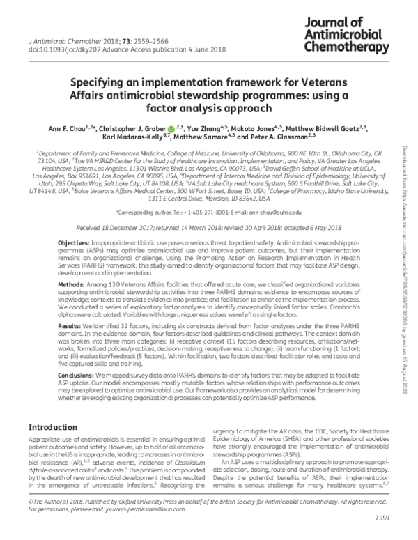 (PDF) Specifying an implementation framework for Veterans Affairs antimicrobial stewardship ...