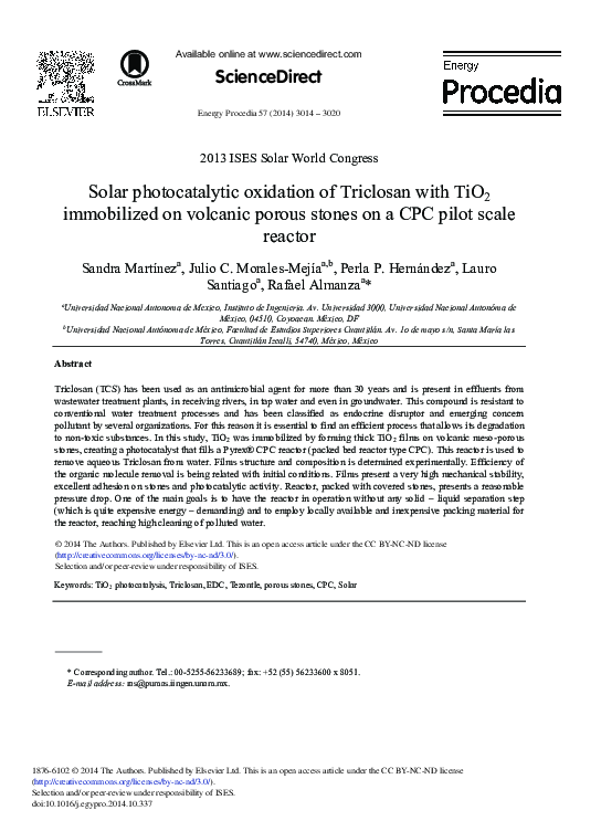 (PDF) Solar Photocatalytic Oxidation of Triclosan with TiO2 Immobilized on Volcanic Porous ...