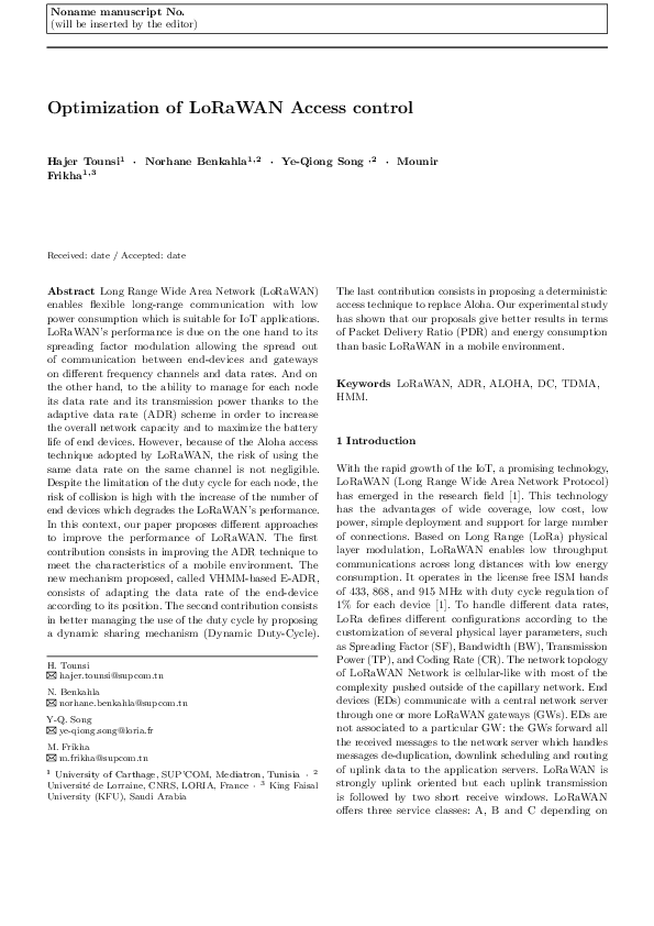 (PDF) Optimization of LoRaWAN Access control