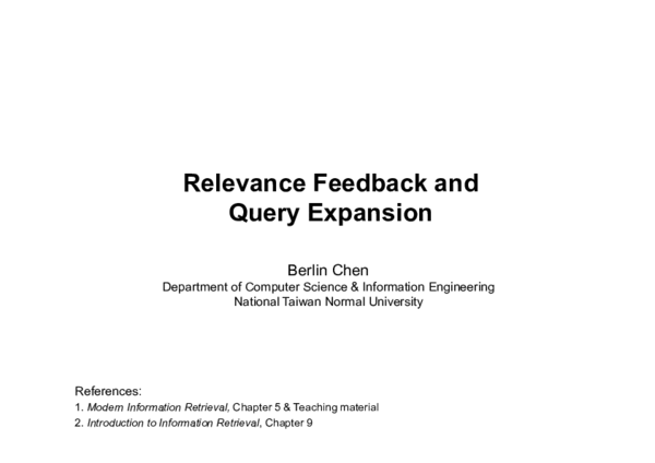 (PDF) Relevance feedback and query expansion