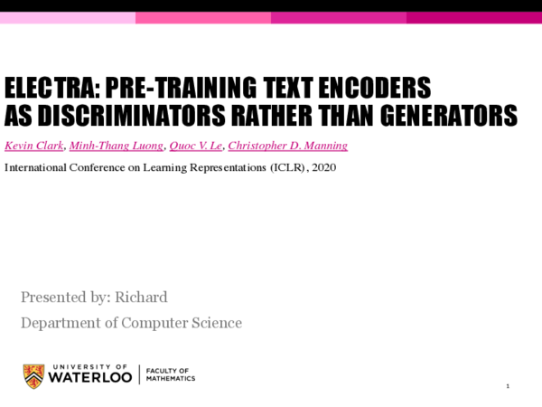 (PDF) ELECTRA: Pre-training Text Encoders as Discriminators Rather Than ...