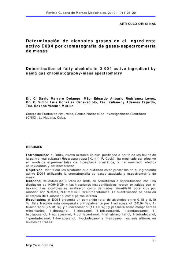 (PDF) Determinación de alcoholes grasos en el ingrediente activo D004 ...
