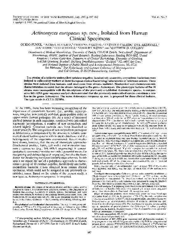 (PDF) Actinomyces europaeus sp. nov., Isolated from Human Clinical ...