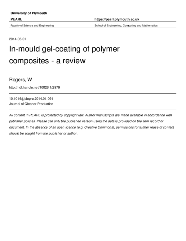 (PDF) In-mould gel-coating of polymer composites: a review