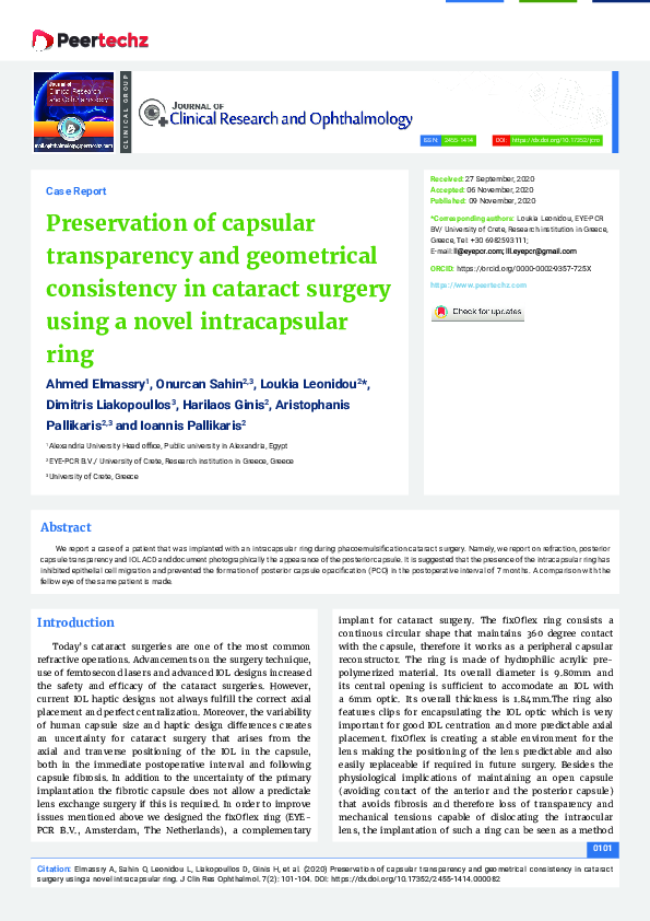 (PDF) Intracapsular Ring Preserves Capsule Transparency in Cataract Surgery