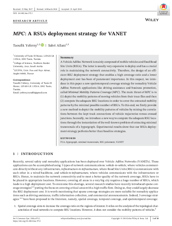 (PDF) MPC: A RSUs deployment strategy for VANET