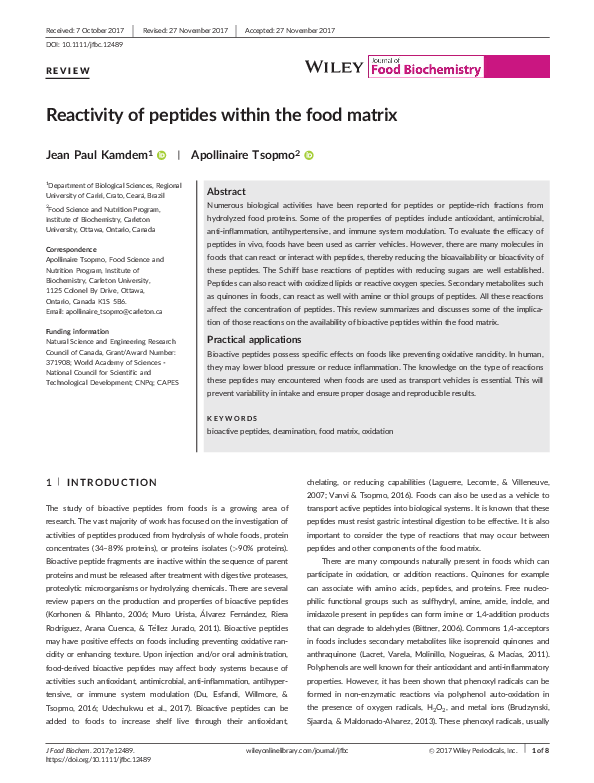 (PDF) Reactivity of peptides within the food matrix