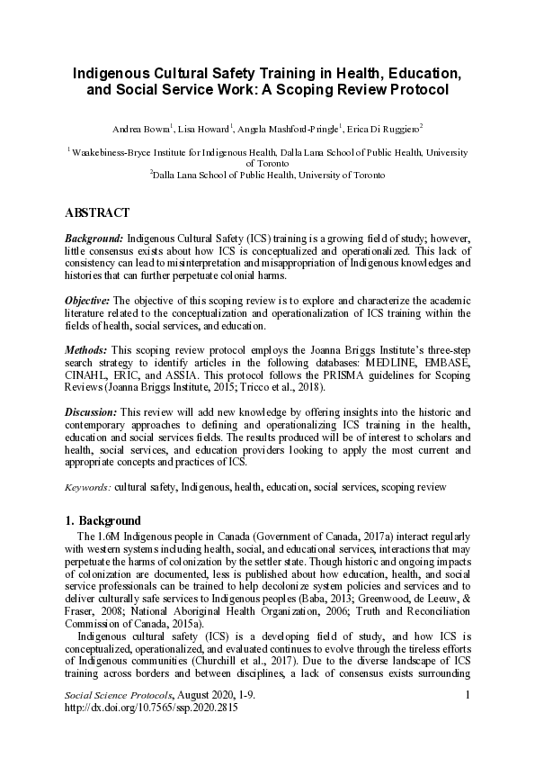 (PDF) Indigenous Cultural Safety Training in Health, Education, and ...